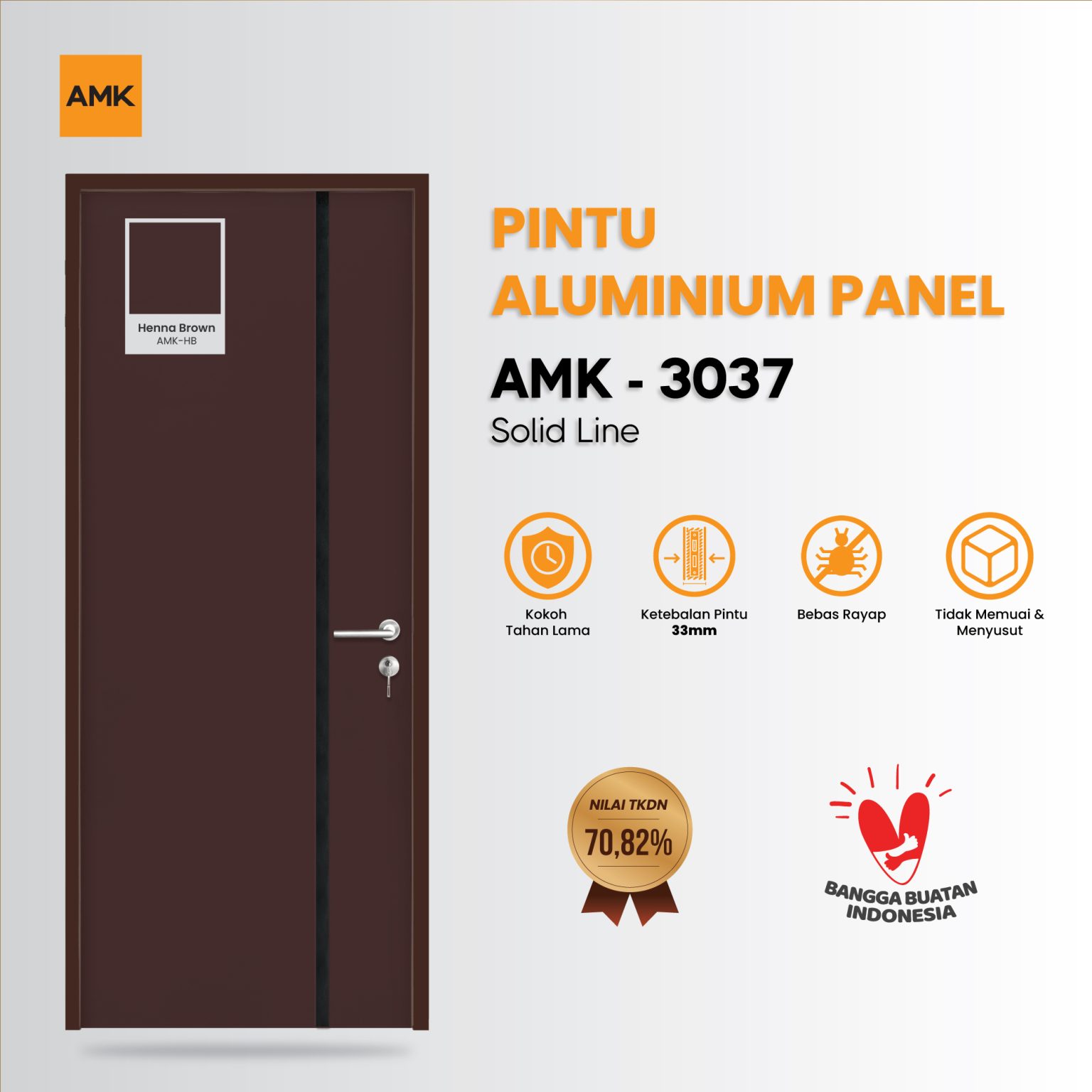 Pintu Aluminium Panel Solid Line AMK 3037 - Selaras Lawang Sewu